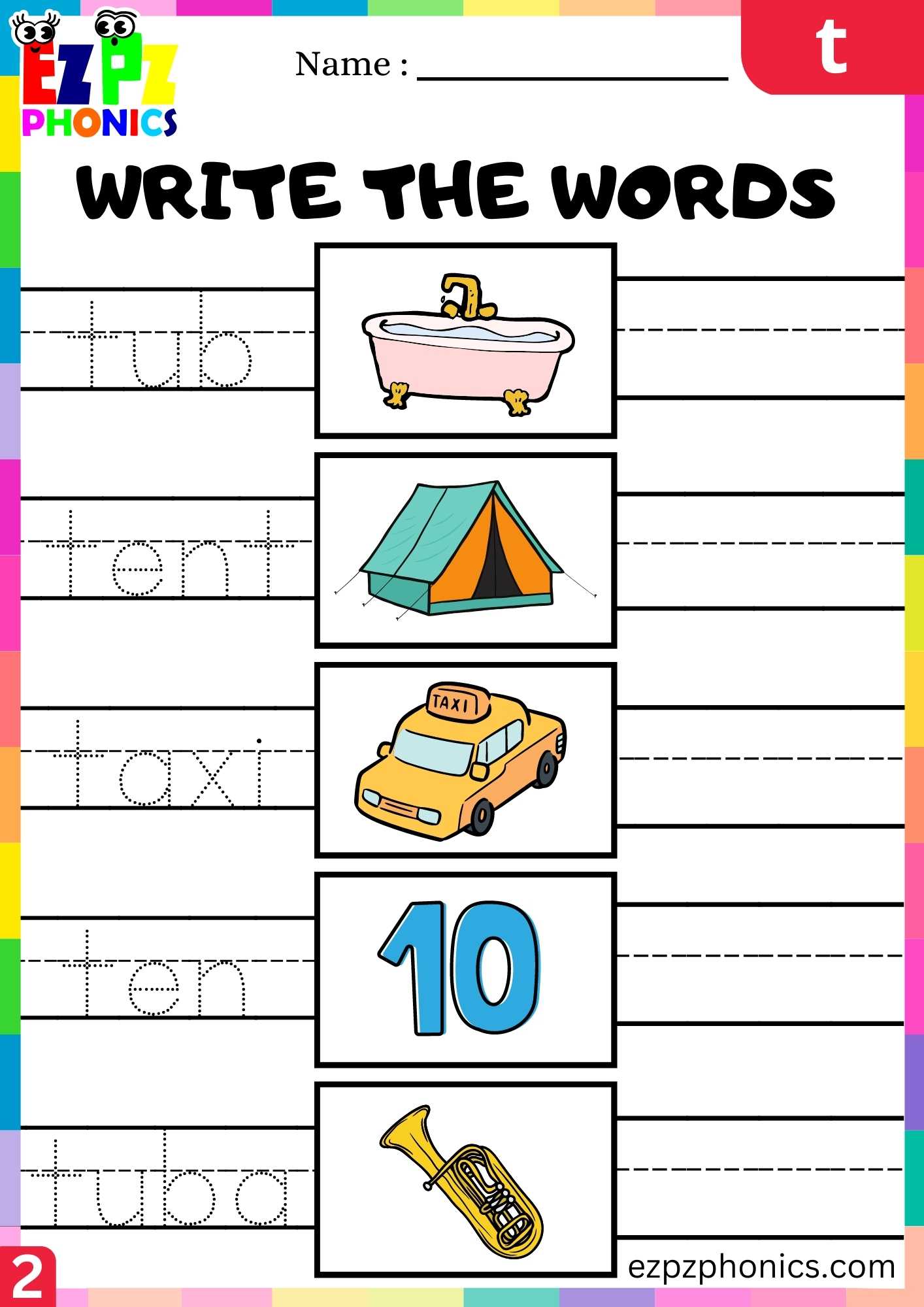 Group2 Letter T Write The Words Beginning Sounds Worksheet - ezpzphonics.com